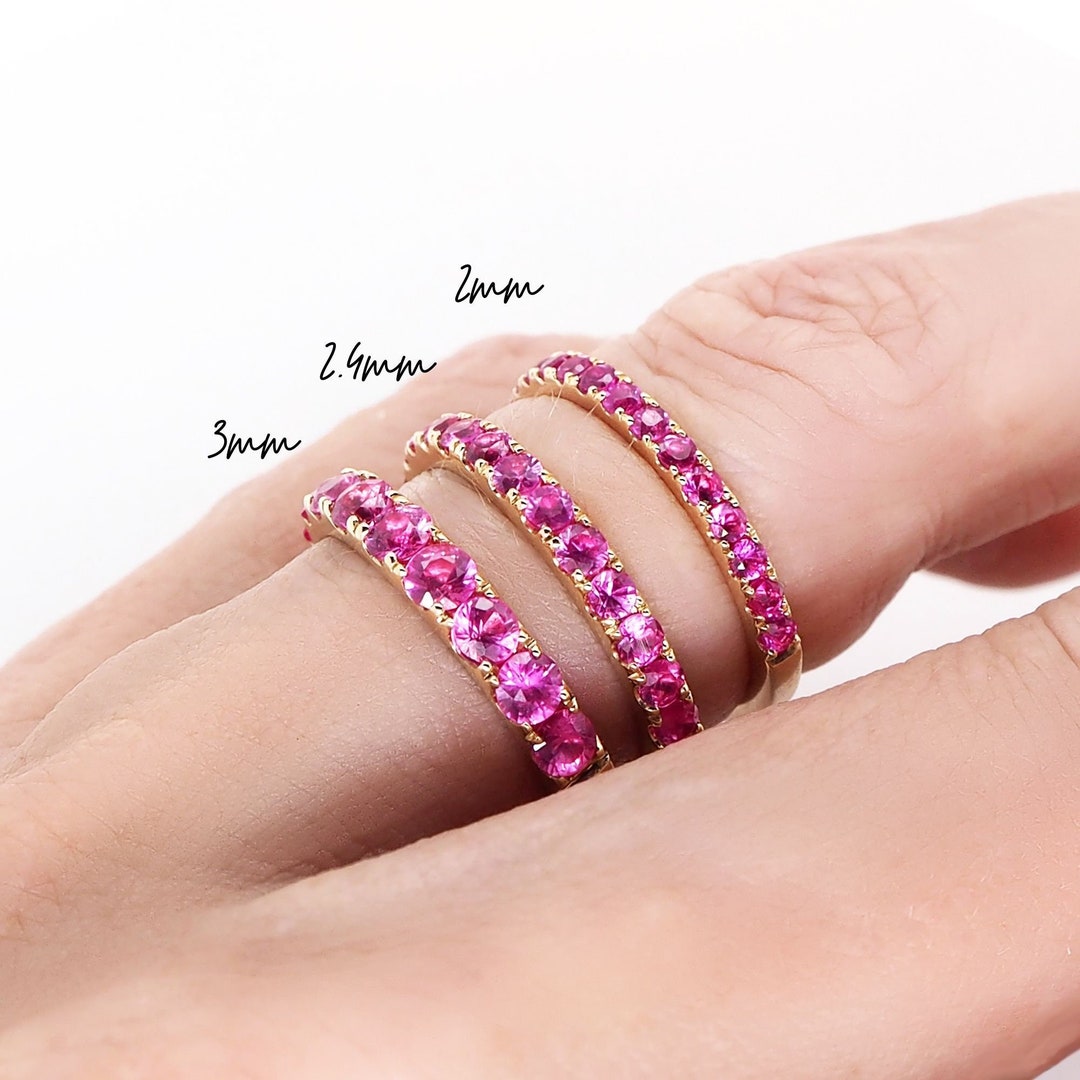 Natural Fuchsia Pink Sapphire Ring 3mm 2.4mm 2mm . Pink Sapphire Band ...