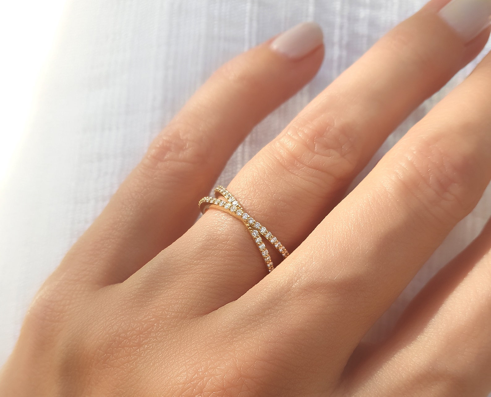 Diamond Crossover Ring . Crossover Eternity Ring . Double | Etsy