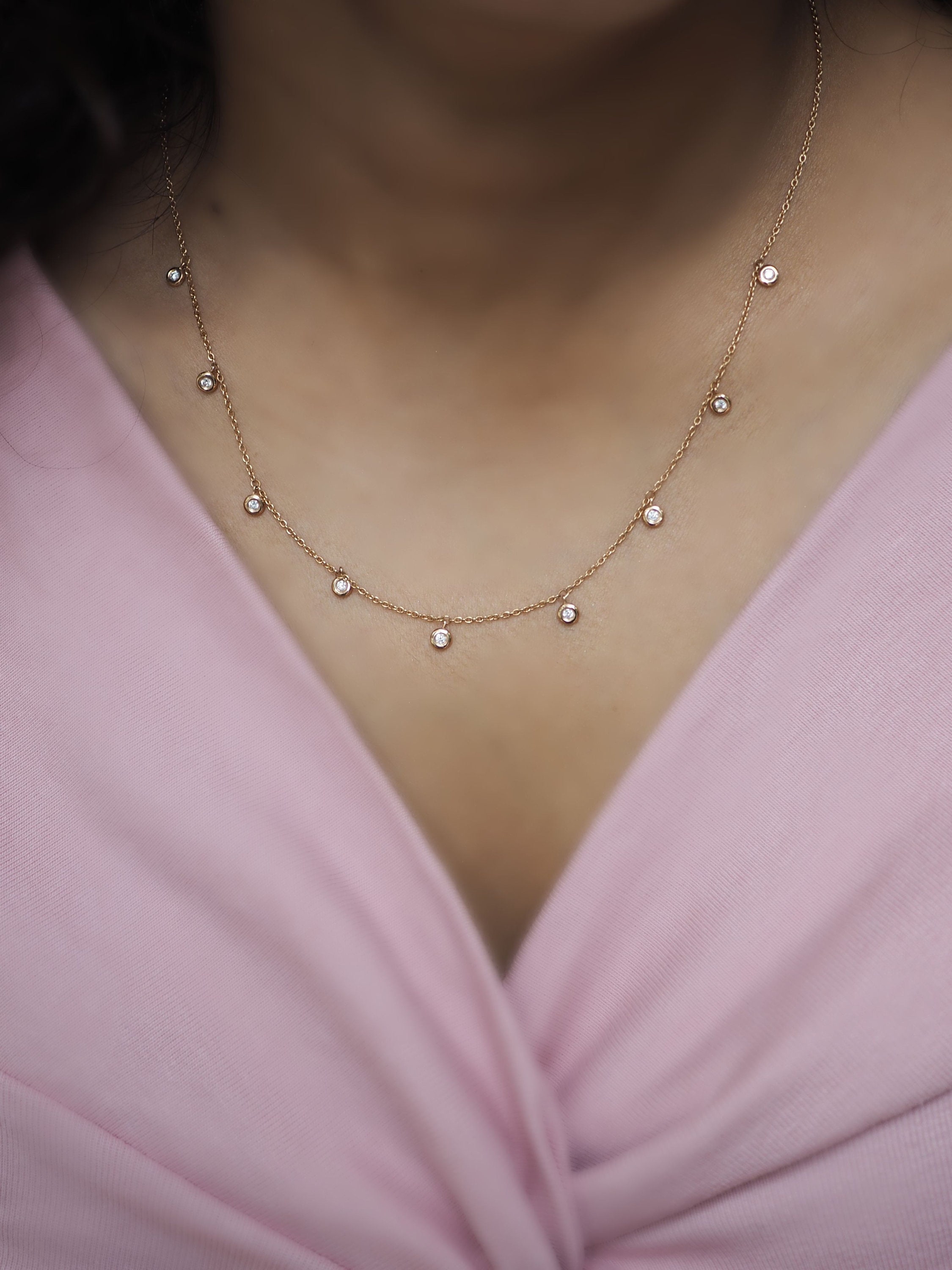 9 Diamond Raindrop Necklace. Diamond Drip Necklace . 18k Solid - Etsy