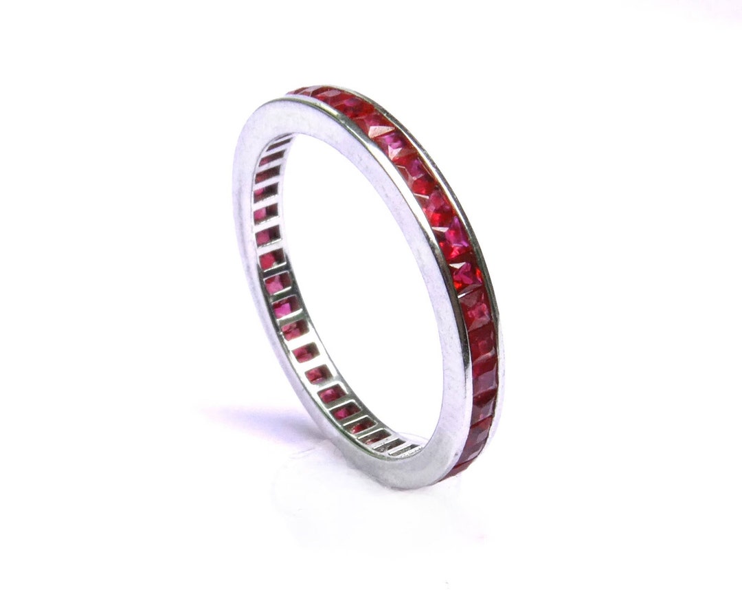 Ruby Eternity Band . Princess Cut Eternity Ring 18k 14k . Wedding Band ...