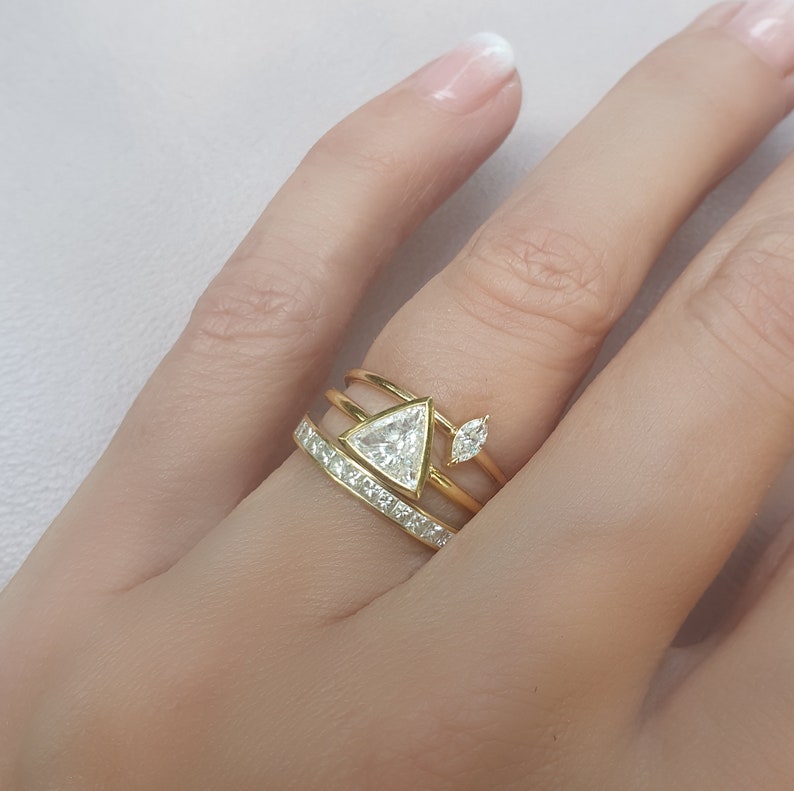 Diamond Trillion Ring 18k 14k Gold. Diamond Triangle Ring. G - Etsy