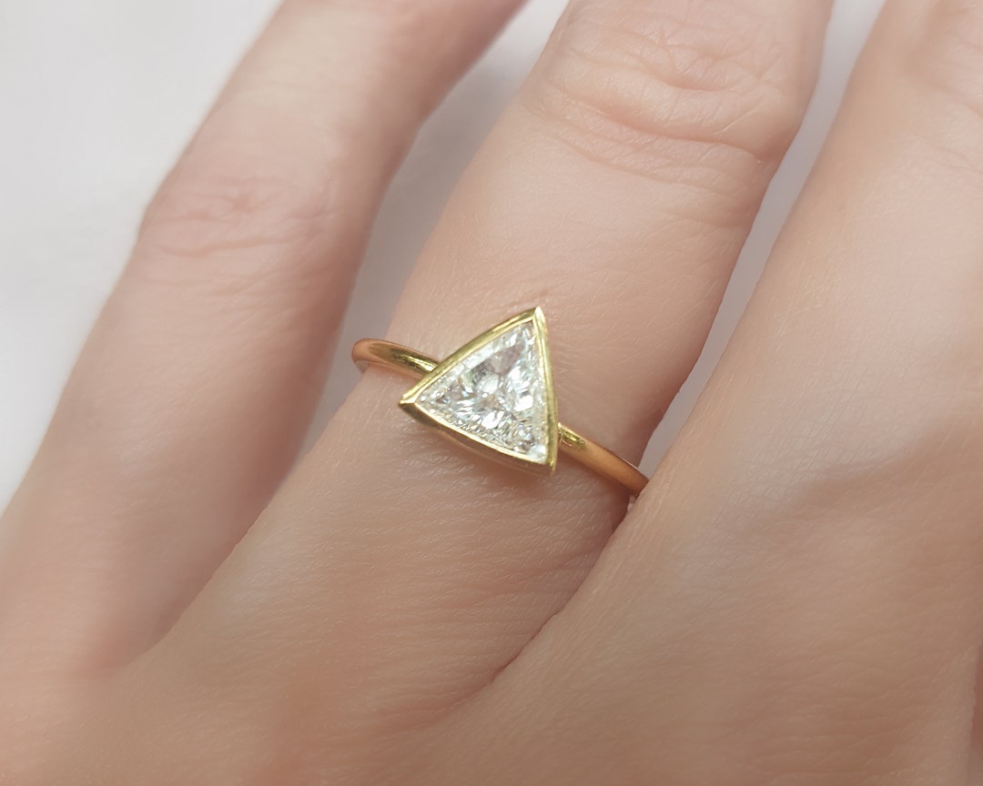 Diamond Trillion Ring 18k 14k Gold. Diamond Triangle Ring. G VS ...