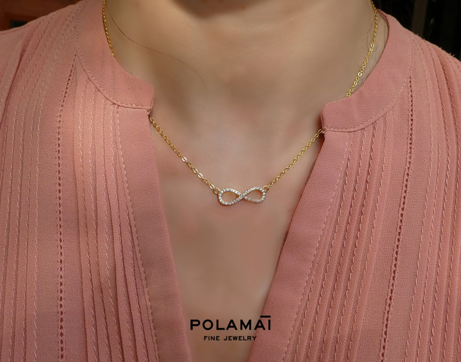 Diamond Infinity Necklace Solid 18k Gold . Layering Necklace . - Etsy