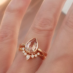 Morganite Pear Ring 1.7ctw. 14k 18k Solid Gold . Bezel Set Stacking ...