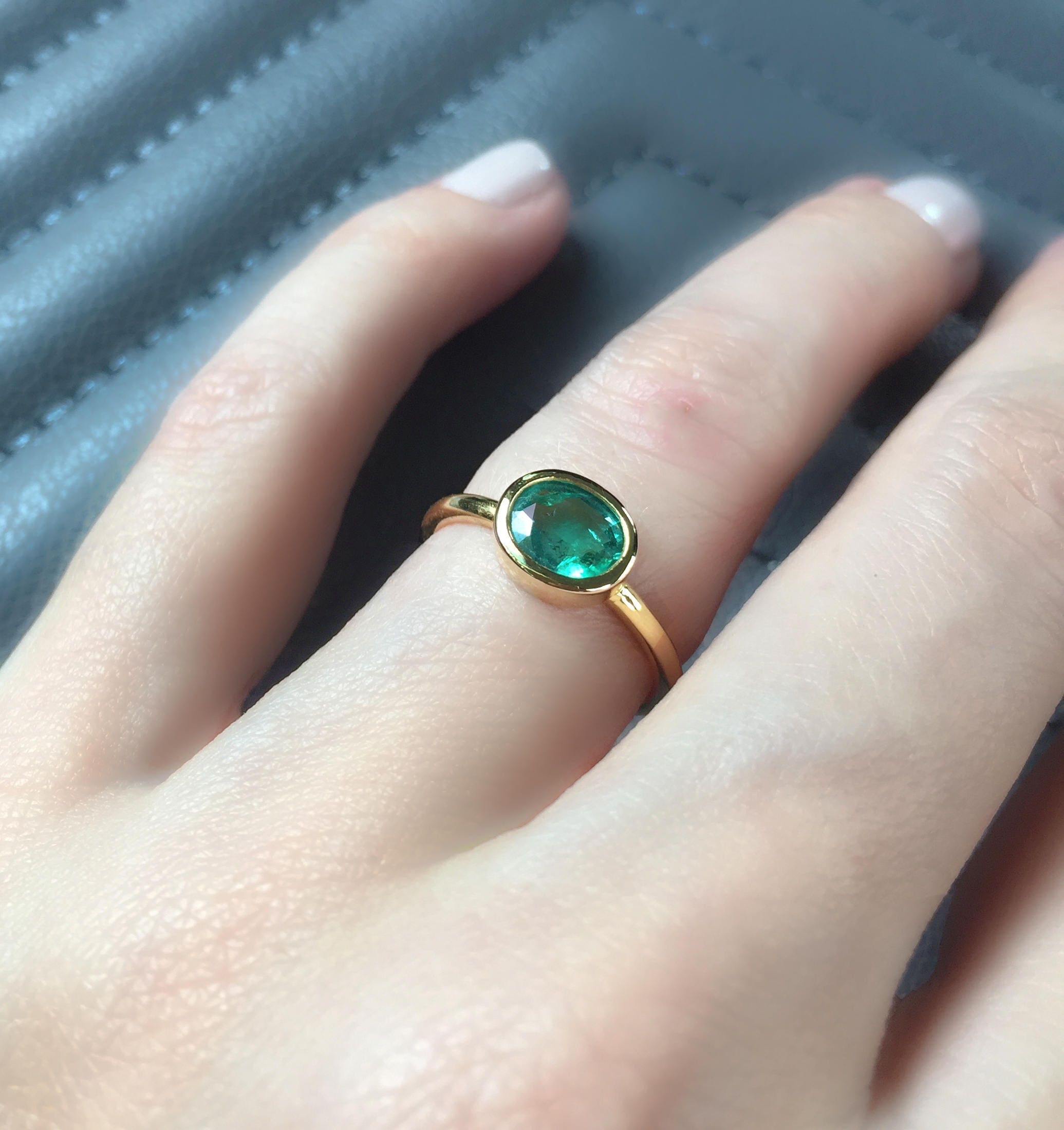 Emerald Ring . Bezel Set Oval Cut Natual Zambian Emerald Ring - Etsy