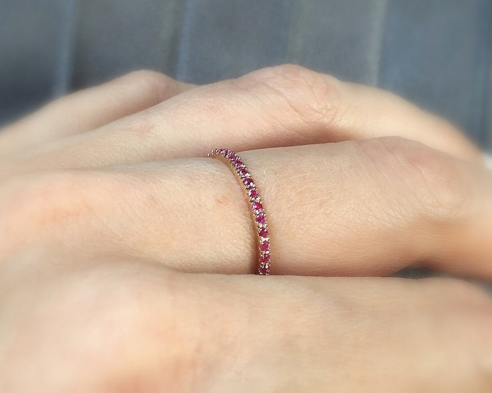 Pink Sapphire Eternity Ring 1.3mm . 18k Solid Gold . Full Half - Etsy