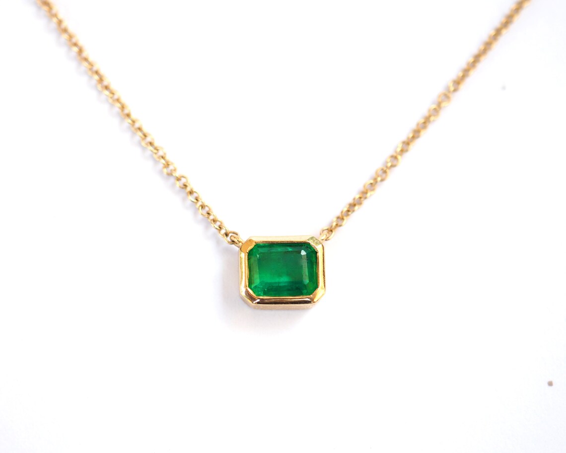 Natural Emerald Necklace. Bezel Set Octagonal Zambian Emerald | Etsy