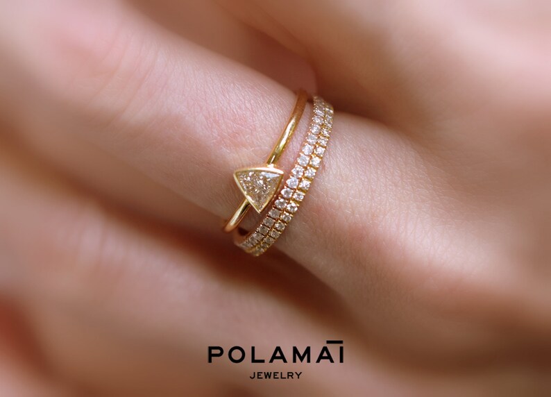 Diamond Trillion Ring 18k 14k Gold. Diamond Triangle Ring. G - Etsy