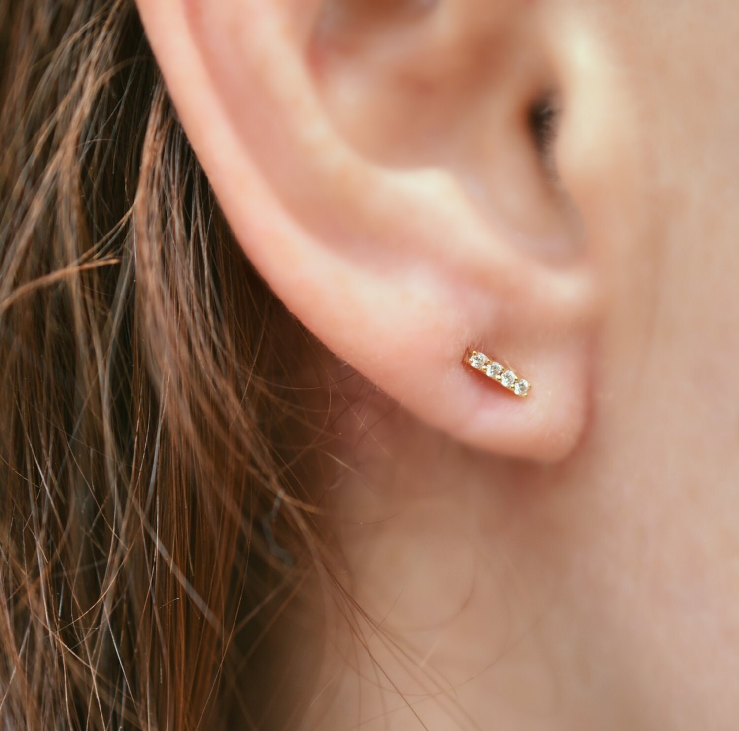 Diamond Bar Earrings 14k Solid Gold . 8 Diamonds . 1 Pair. | Etsy