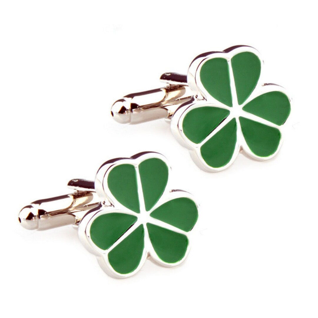 Clover Cufflinks Shamrock Irish Icon 3 Leaf Green Groom Best Man ...