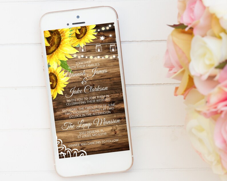 Wedding Evite Template Sunflowers Wedding Evite Template Etsy