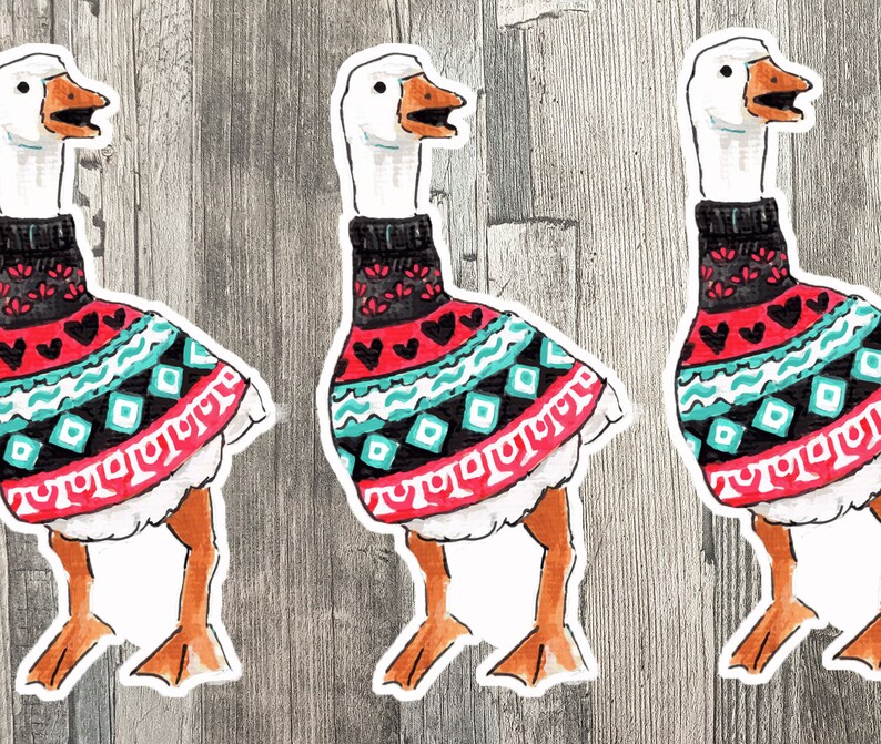 Cute Goose Vinyl Sticker, Water Bottle Sticker, Vintage, Sweater Geese ...
