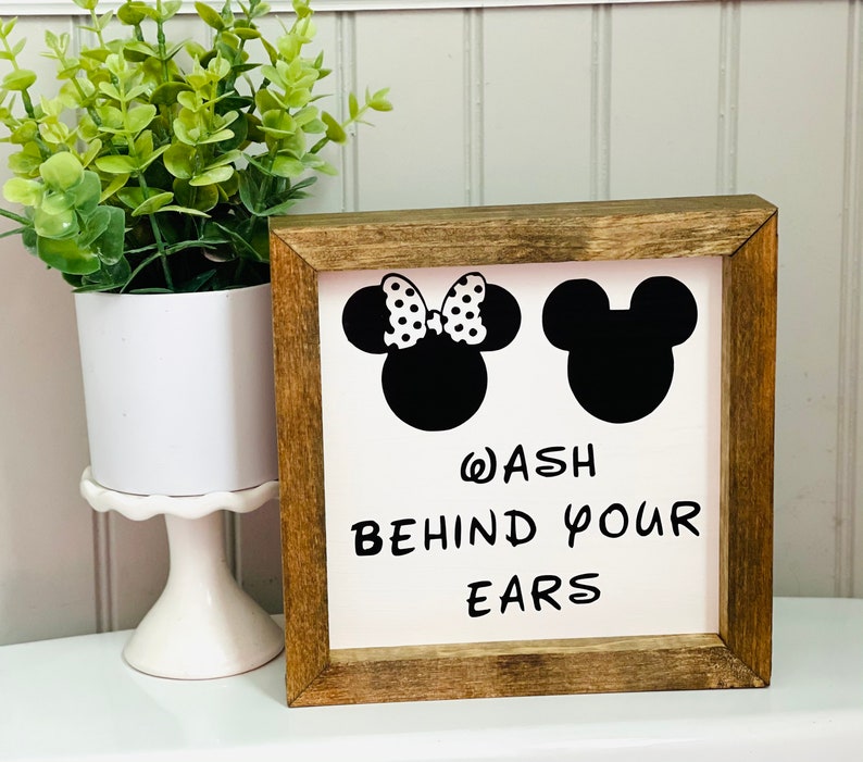 Wash Behind Your Ears Signmickey and Minnie Bathroom Sign | Etsy