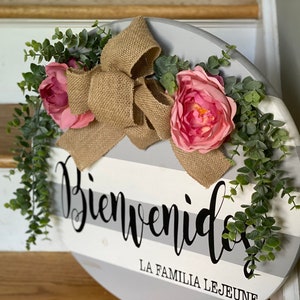 Welcome Door Sign Spanish Circle Welcome Sign Personalized | Etsy