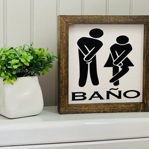 Spanish Restroom Sign Wooden Restroom Sign Silouhette Bathroom Sign ...