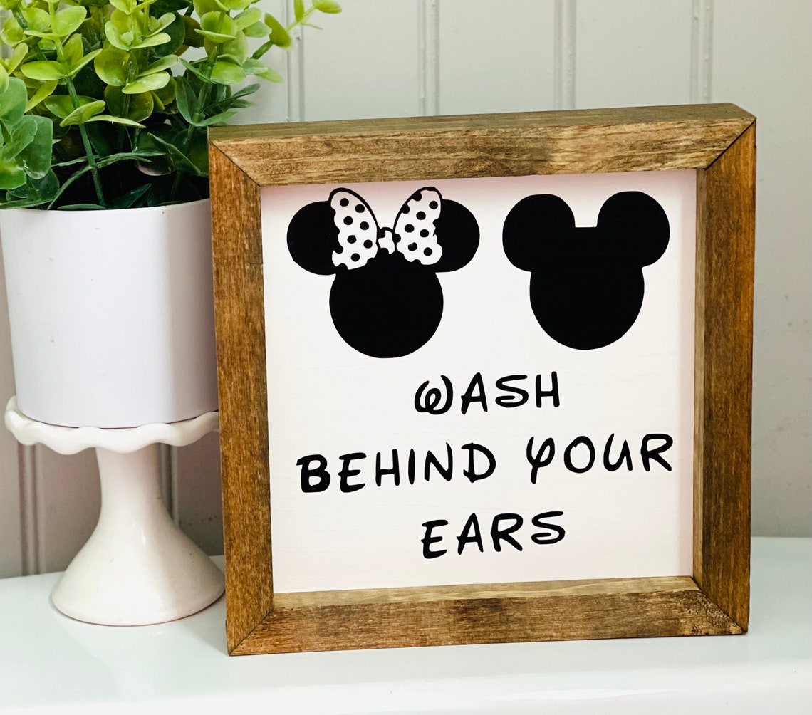 Wash Behind Your Ears Signmickey and Minnie Bathroom Sign | Etsy