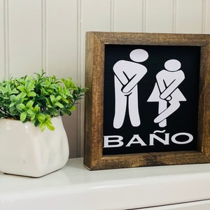 Spanish Restroom Sign Wooden Restroom Sign Silouhette Bathroom Sign ...