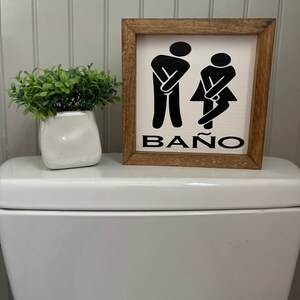 Spanish Restroom Sign Wooden Restroom Sign Silouhette Bathroom Sign ...