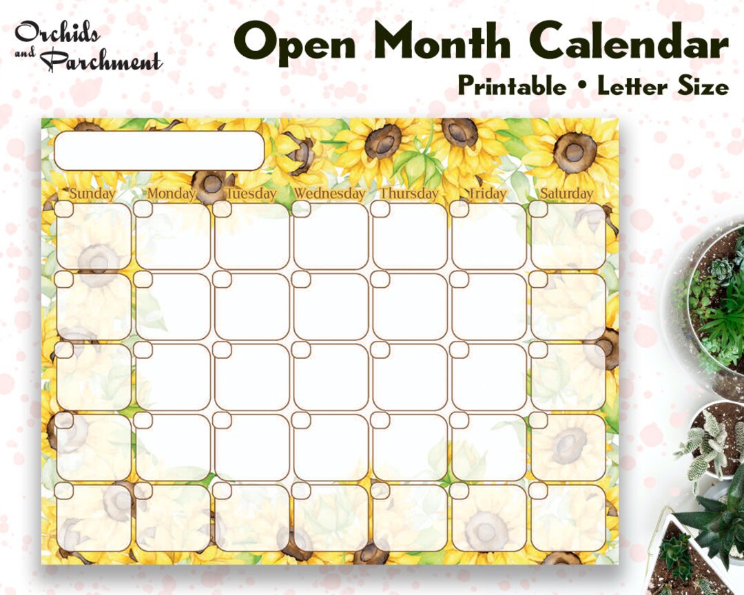 Open Calendar Sunflowers Landscape - Letter Size 11" X 8.5" - Planner ...