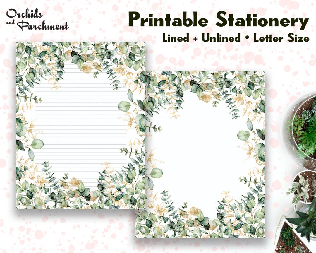 Stationery Eucalyptus Gold Fringe Border - Letter Writing Paper ...