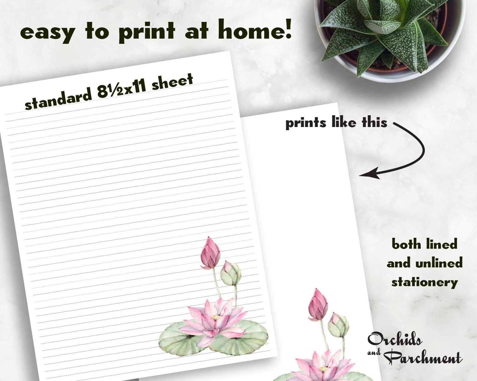 Stationery Lotus Lily Pads - Letter Writing Paper - Letter Size 8.5x11 ...