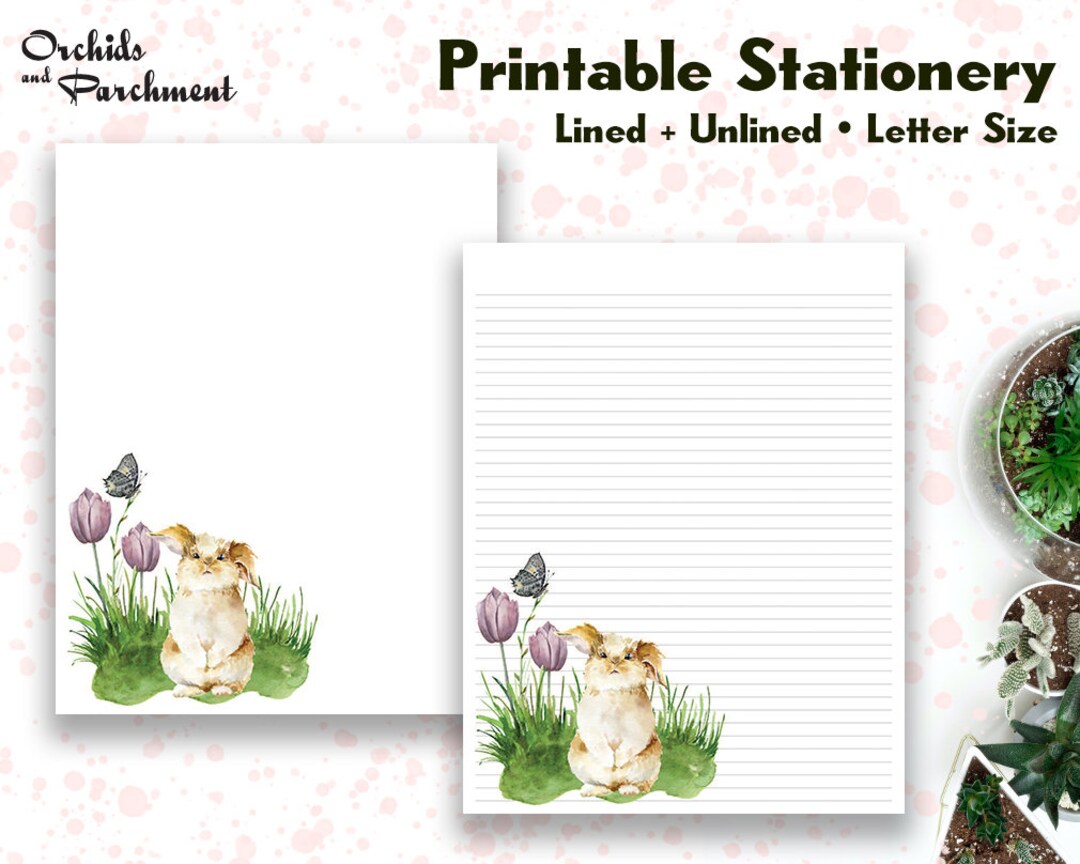 Stationery Bunny Tulips - Letter Writing Paper - Letter Size 8.5x11 ...
