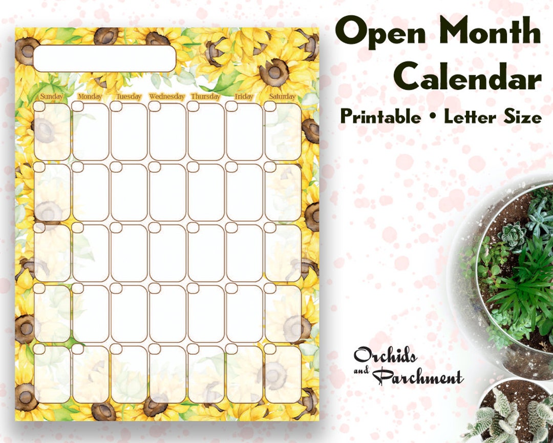 Open Calendar Sunflowers Portrait Letter Size 8.5 X - Etsy