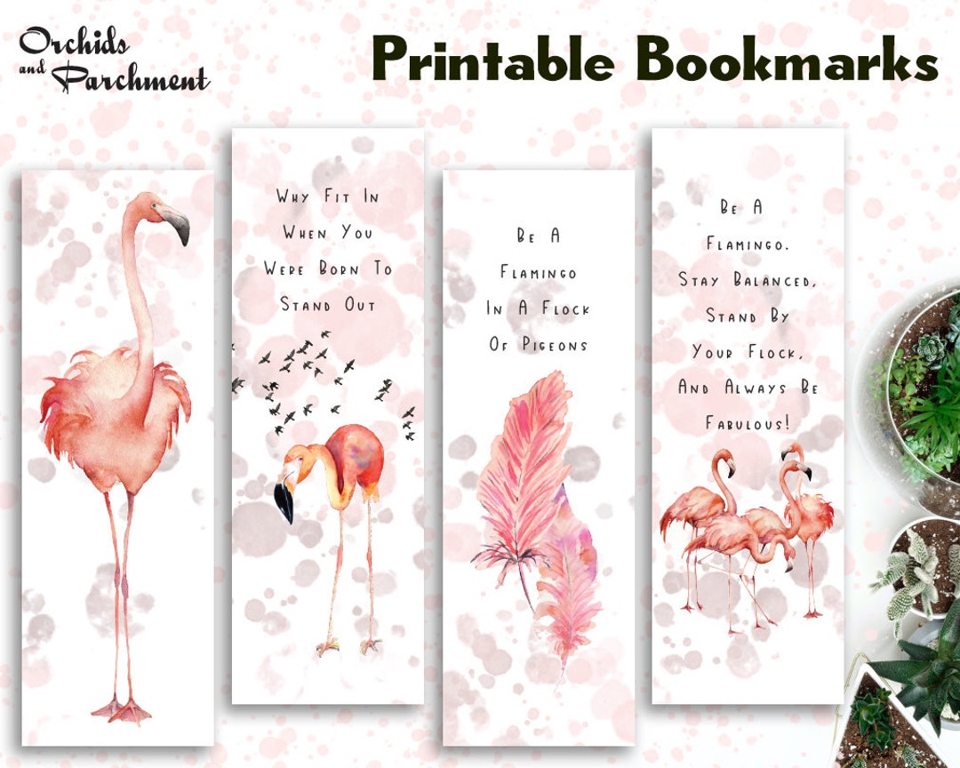 Bookmark Set Flamingo Bookmarks - Stand Out Bookmarks - Printable ...