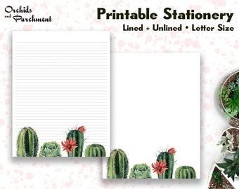 Cactus/succulents Lined Printable Letter Writing Paper, 8.5x11, Lined ...