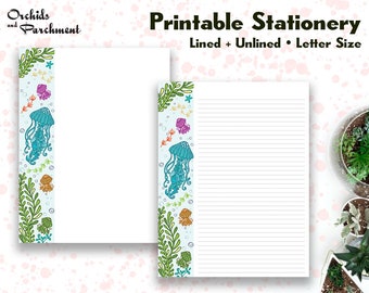 Undersea World Printable Stationery Sea Marine Ocean Writing Set-watercolor Writing Paper A4/A5 ...