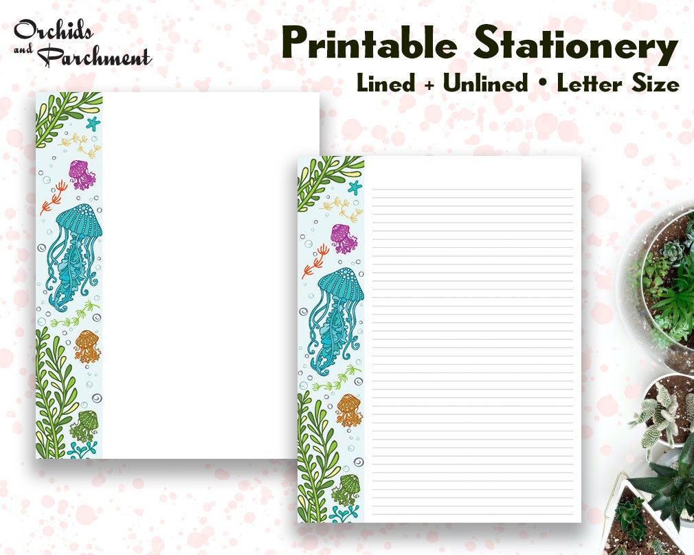 Stationery Ocean Life Jellyfish Side - Letter Writing Paper - Letter ...