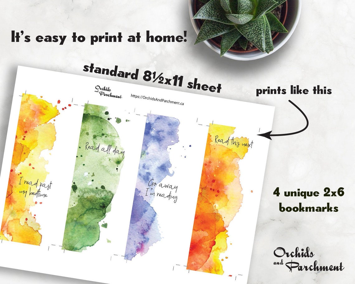 Bookmark Set Watercolour Splash Bookmarks Printable - Etsy