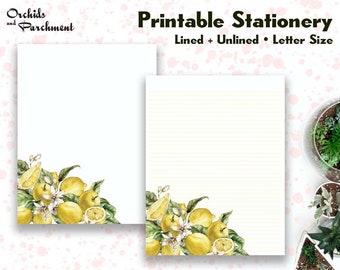 Minimalist Lemon Printable Letter Writing Paper, 8.5x11, Lined Unlined ...