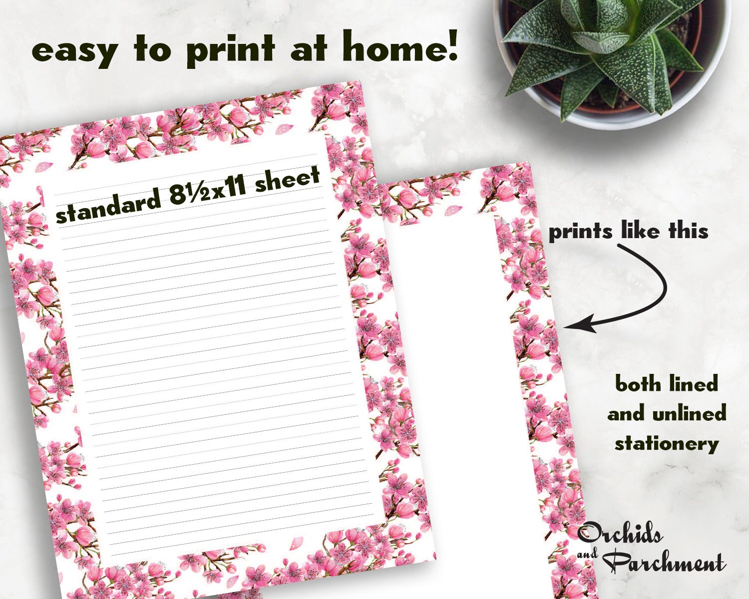 Stationery Cherry Blossoms Border - Letter Writing Paper - Letter Size ...