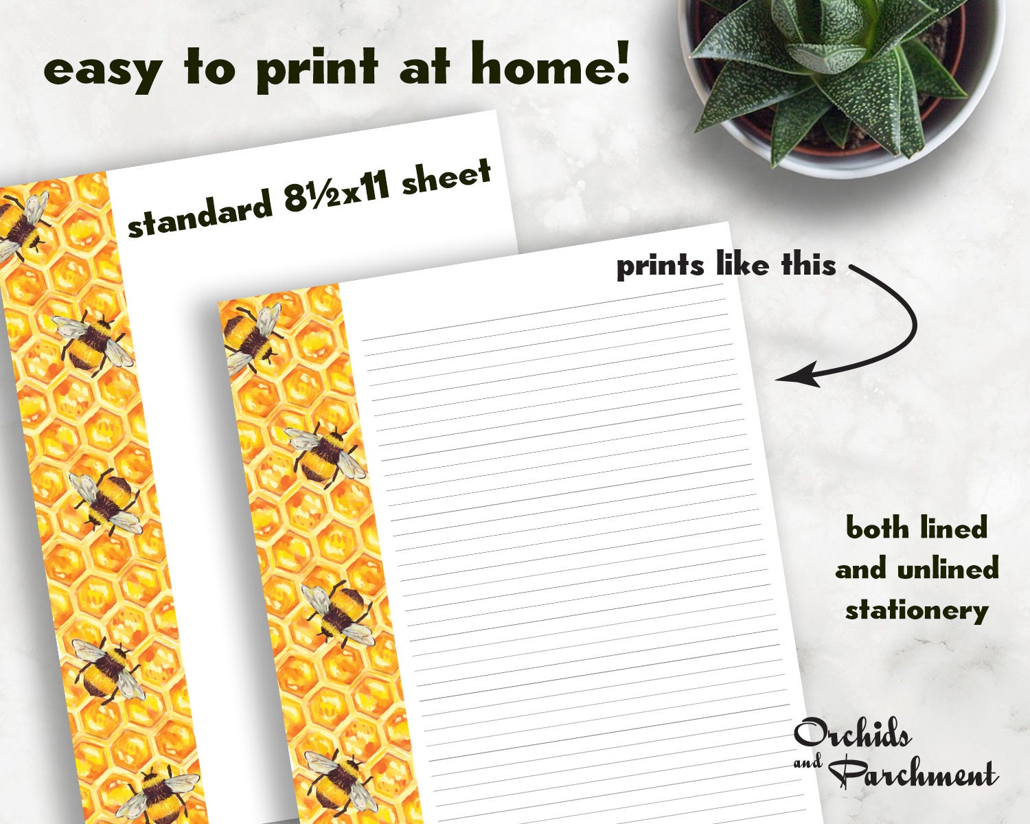 Stationery Honeycomb Bees Side - Letter Writing Paper - Letter Size 8 ...