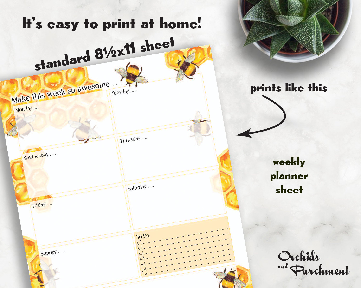 Weekly Planner Honey Bees - Letter Size 8.5" X 11" - Planner ...