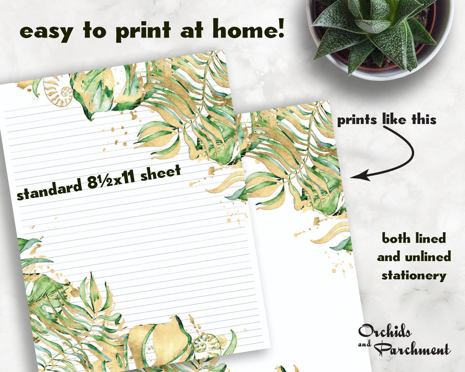 Stationery Gold Tropical Bundle Letter Writing Paper Letter Size 8.5x11 ...