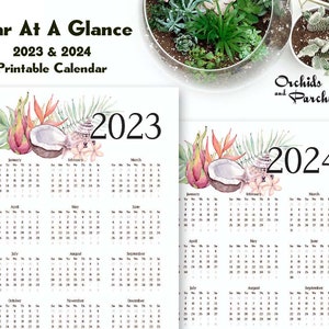 Year at A Glance Calendar Beach Tropical 2023 2024 - Etsy