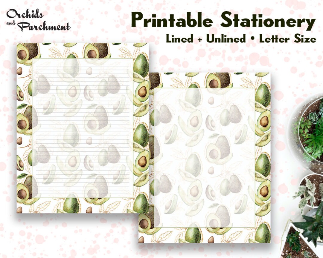 Stationery Avocado Gold Pattern Letter Writing Paper Letter Size 8.5x11 ...