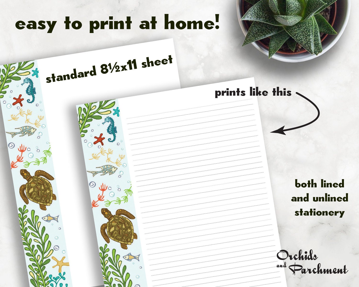 Stationery Ocean Life Turtle Side - Letter Writing Paper - Letter Size ...