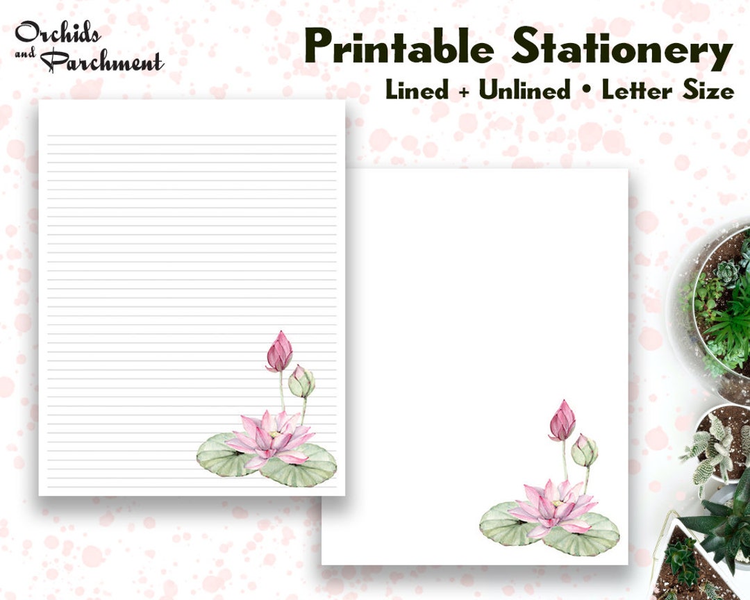 Stationery Lotus Lily Pads - Letter Writing Paper - Letter Size 8.5x11 ...