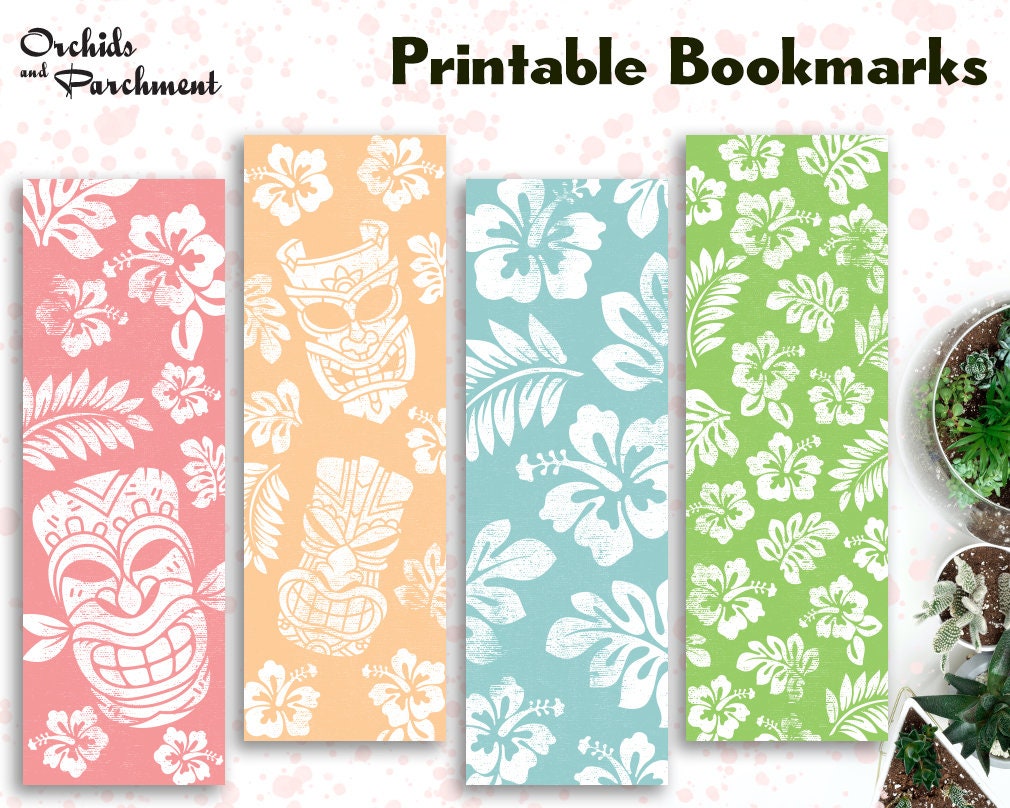 Bookmark Set Tiki Hawaiian Bookmarks Tropical Flower Bookmarks ...