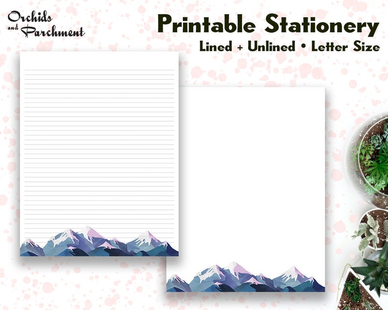 Stationery Snow Capped Mountains - Letter Writing Paper - Letter Size 8 ...