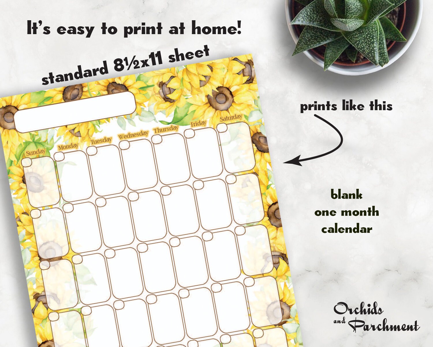 Open Calendar Sunflowers Portrait Letter Size 8.5 X - Etsy