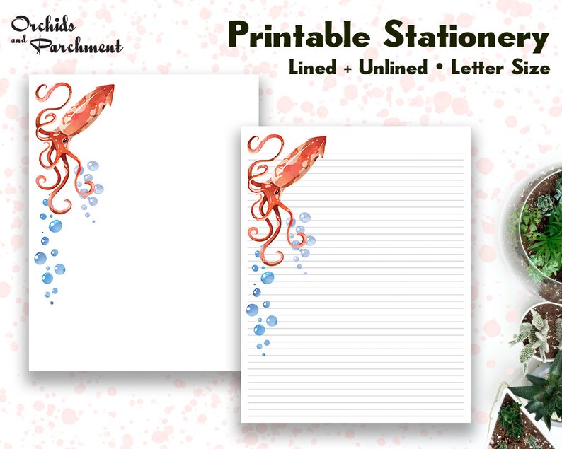 Stationery Squid Corner - Letter Writing Paper - Letter Size 8.5x11 ...