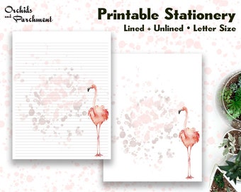Flamingo Printable Stationery Letter Size / A4 Size Lined / Unlined ...