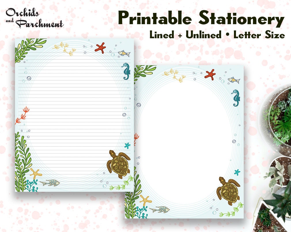 Stationery Ocean Life Turtle - Letter Writing Paper - Letter Size 8 ...