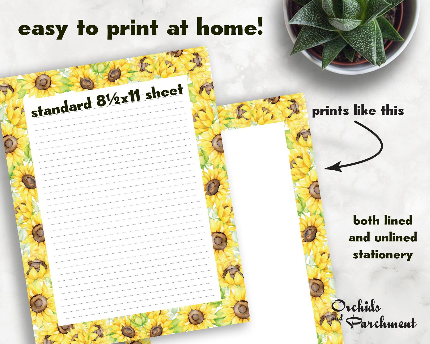 Stationery Sunflowers Border - Letter Writing Paper - Letter Size 8 ...
