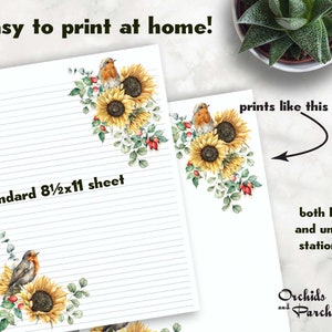 Stationery Sunflower Robins - Letter Writing Paper - Letter Size 8.5x11 ...