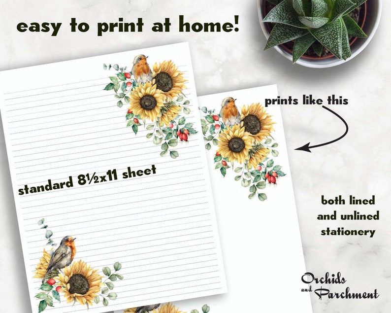 Stationery Sunflower Robins - Letter Writing Paper - Letter Size 8.5x11 ...